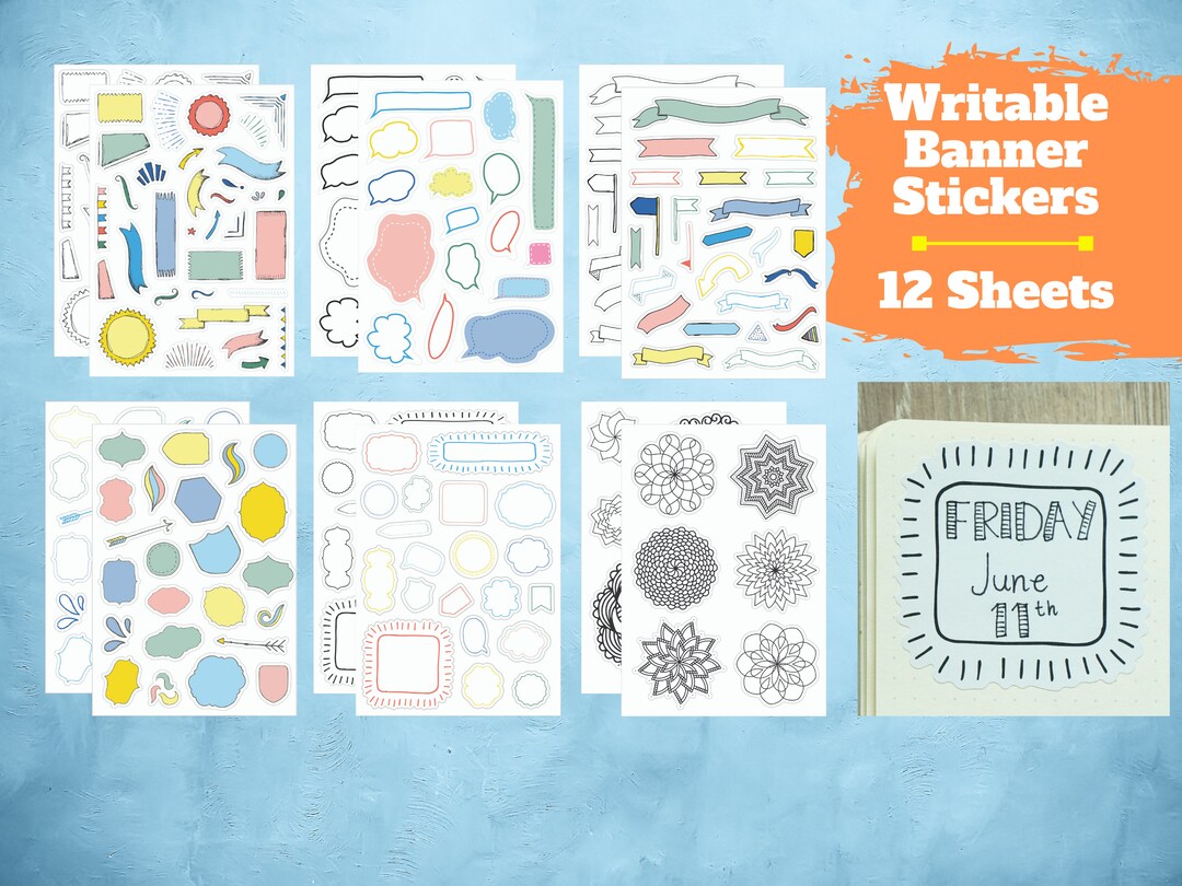 Beautiful Banner Design Planner Stickers Set (12 Sheets) - Writable ...