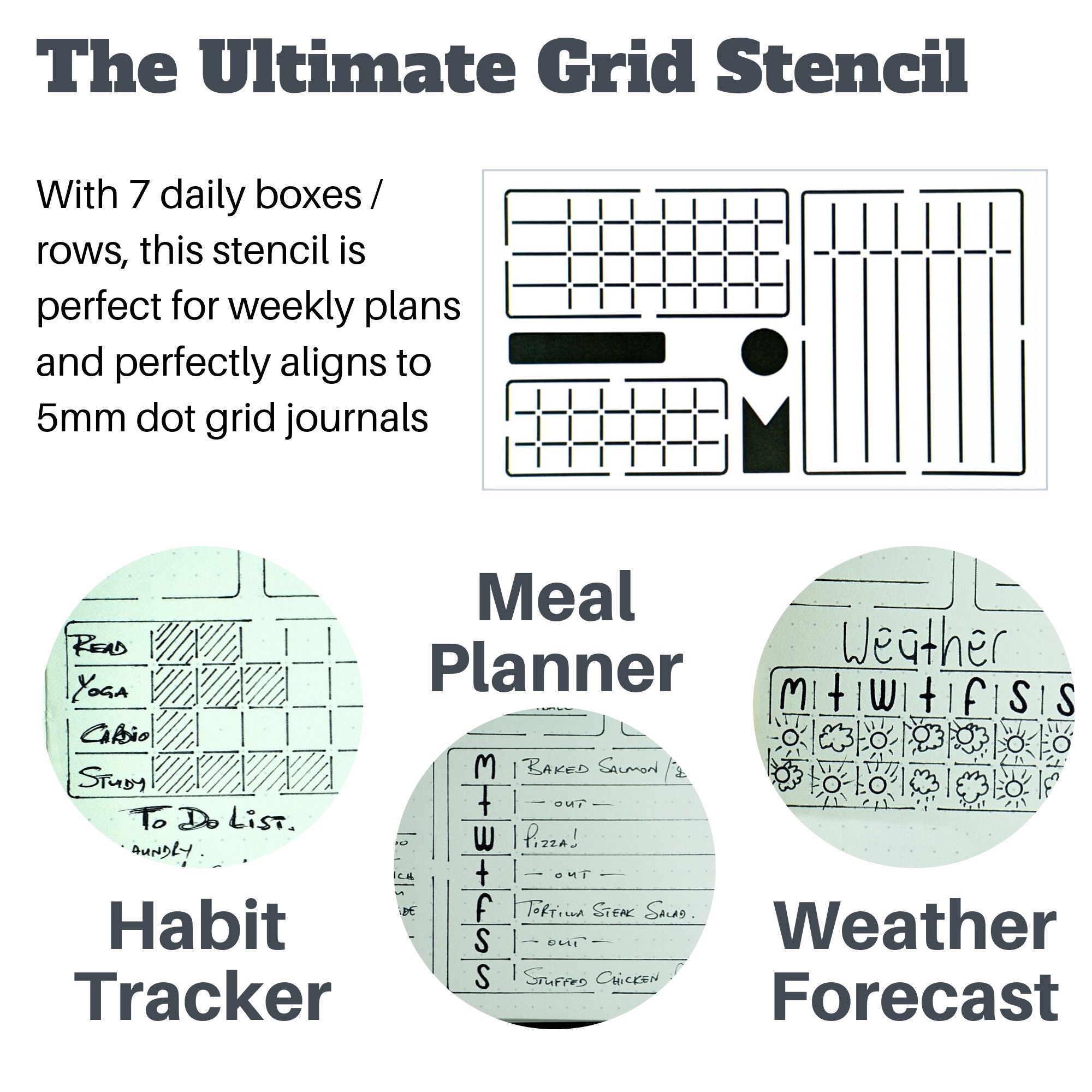 Ultimate Productivity Stencil Set - X6 Custom Stencils for Dot Grid ...