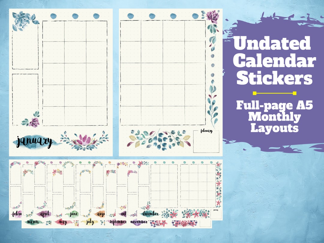 Undated Monthly Calendar Planner Stickers for A5 Bullet Dot Grid ...