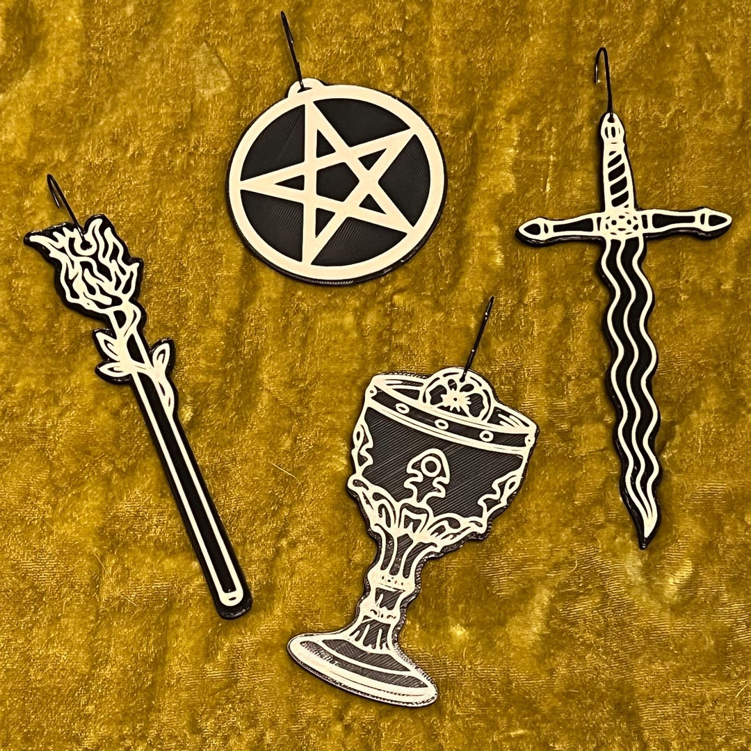 Tarot Card Elements Set of 4 Occult Christmas Tree Holiday Ornaments ...
