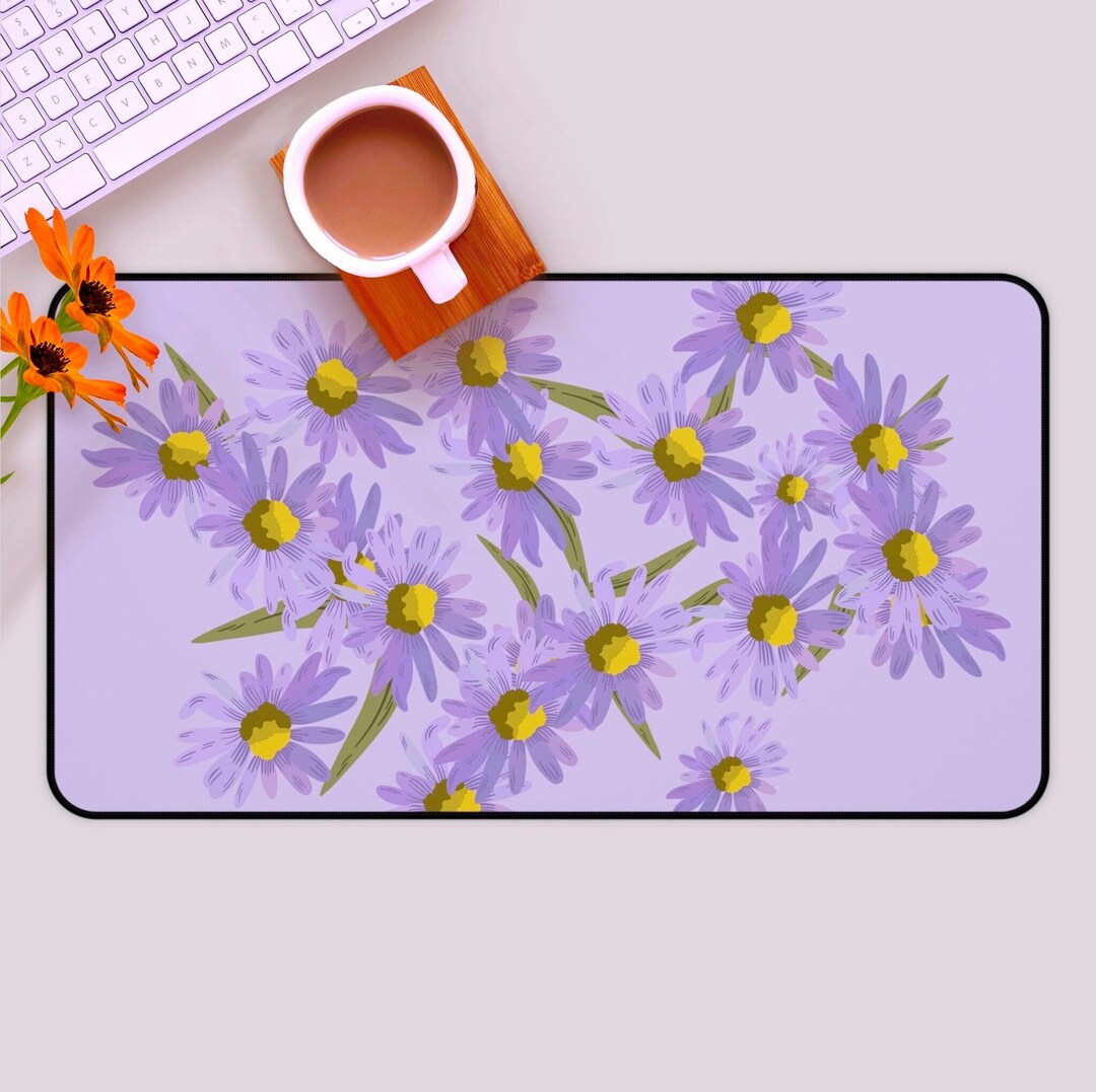 Purple Desk Mat Floral Desk Pad Aesthetic Wild Flower Office Decor ...
