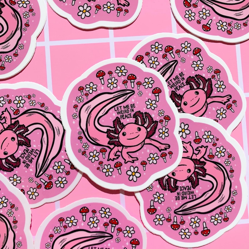 Axolotl Sticker Funny Unhinged Decal Mushroom Cute Girly Gift Kindle ...