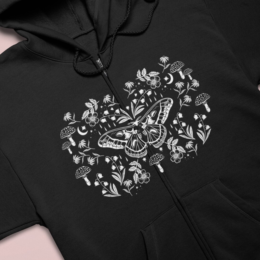 Cecropia Moth Zip up Hoodie Mushroom Sweatshirt Moth Sweater Jacket ...