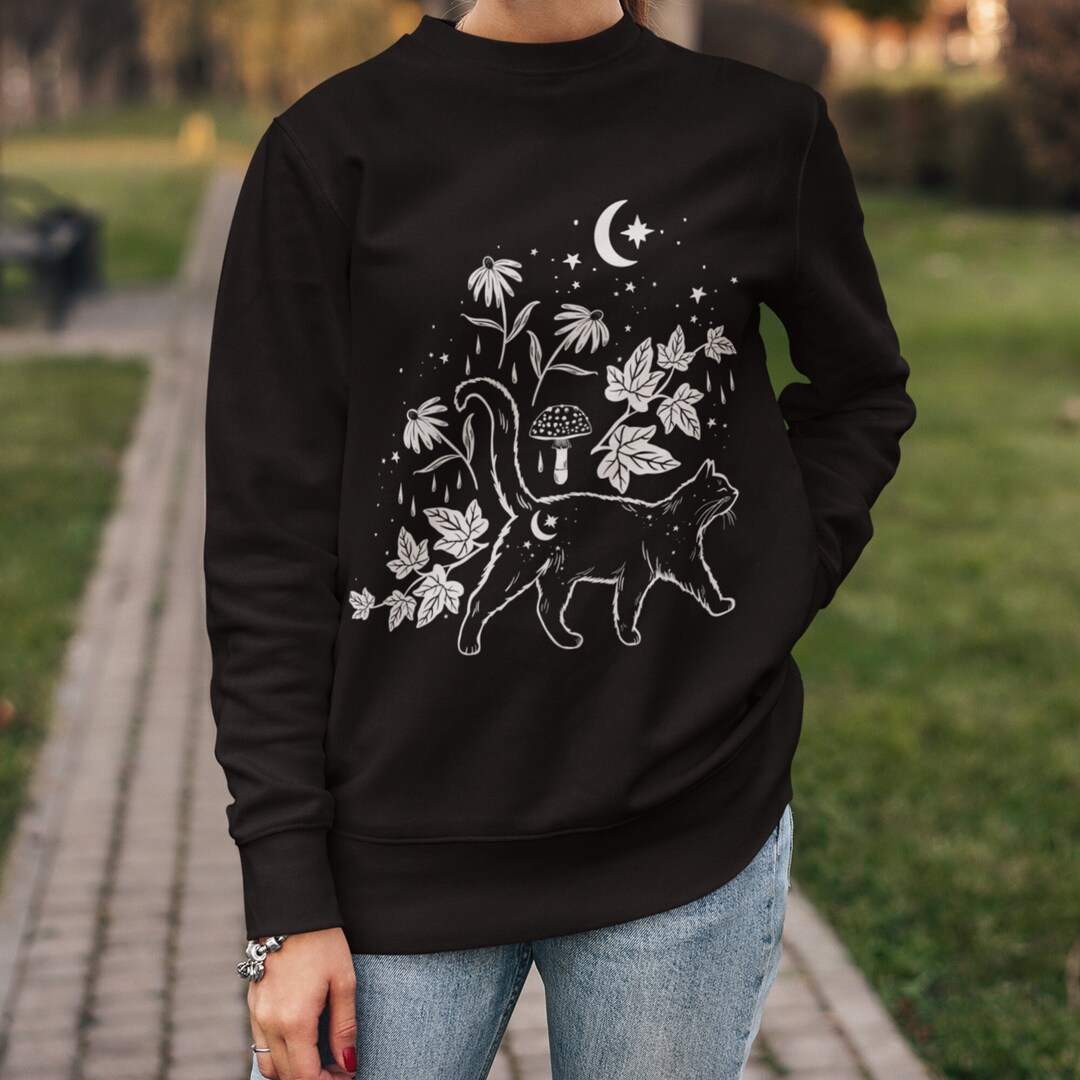 Black Cat Sweatshirt Cottagecore Clothing Aesthetic Witchy Sweater ...