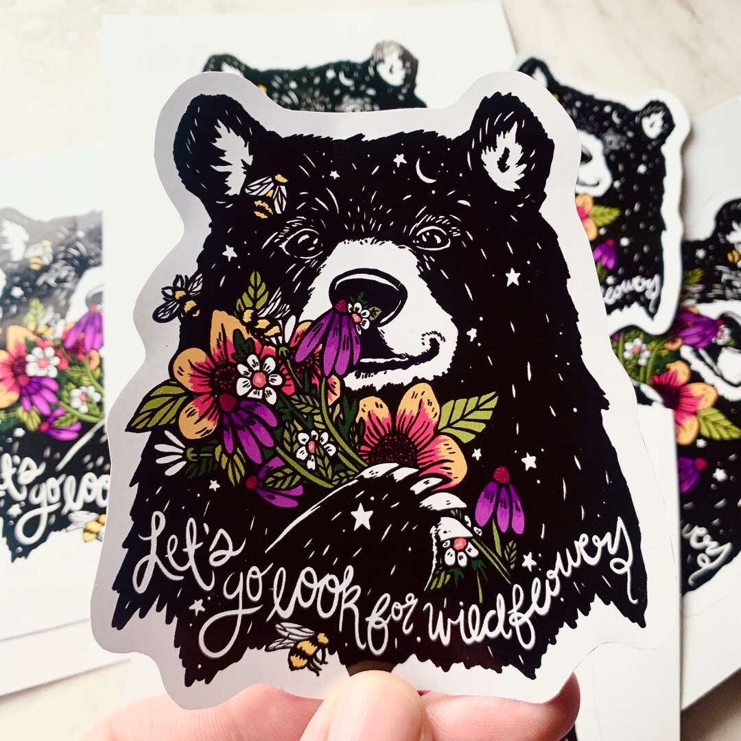Wildflower Bear Sticker Cottage Core Decal Wild Flower Art Hiking ...