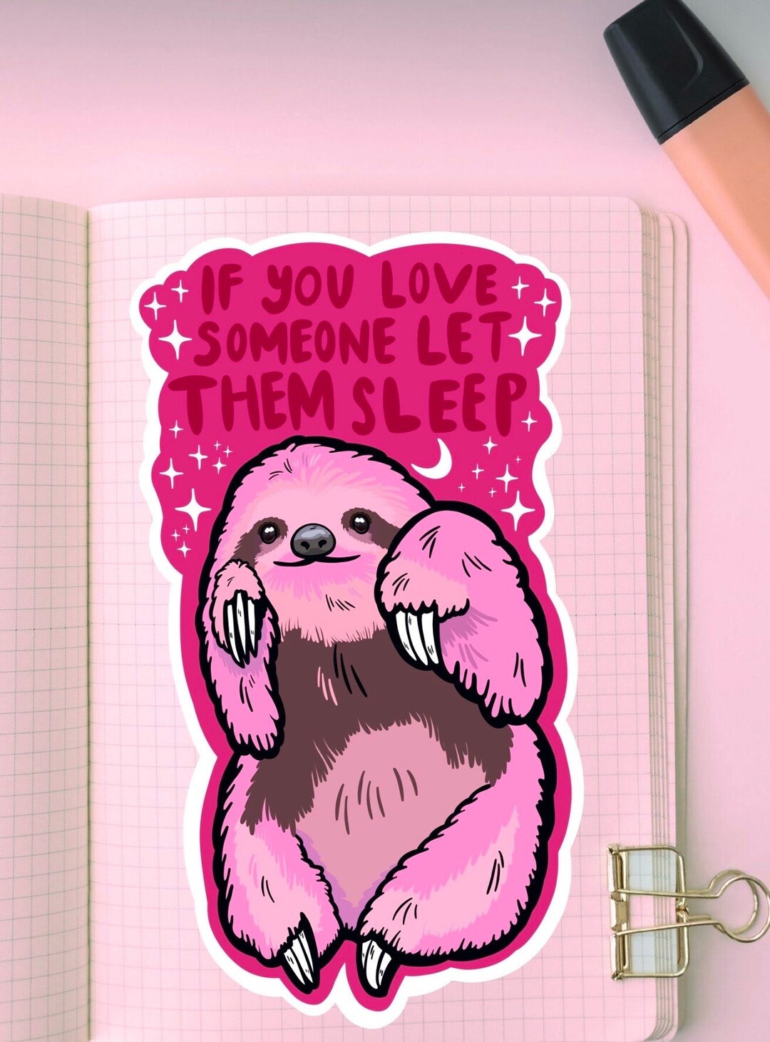 Sticker Sloth Pink Vinyl Funny Nap Decal Sticker Waterproof Sleep Humor ...