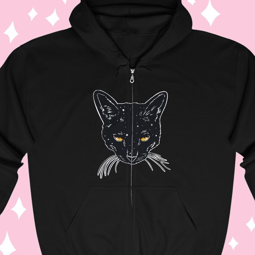 Black Cat Zip up Hoodie Gothic Sweatshirt Witch Fall Halloween Autumn ...