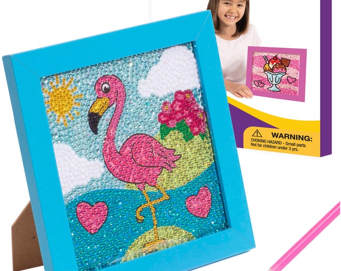 Flamingo Diamond Art Kits for Kids W/ 7 1/8" X 7 1/8" Frame - Diamond ...