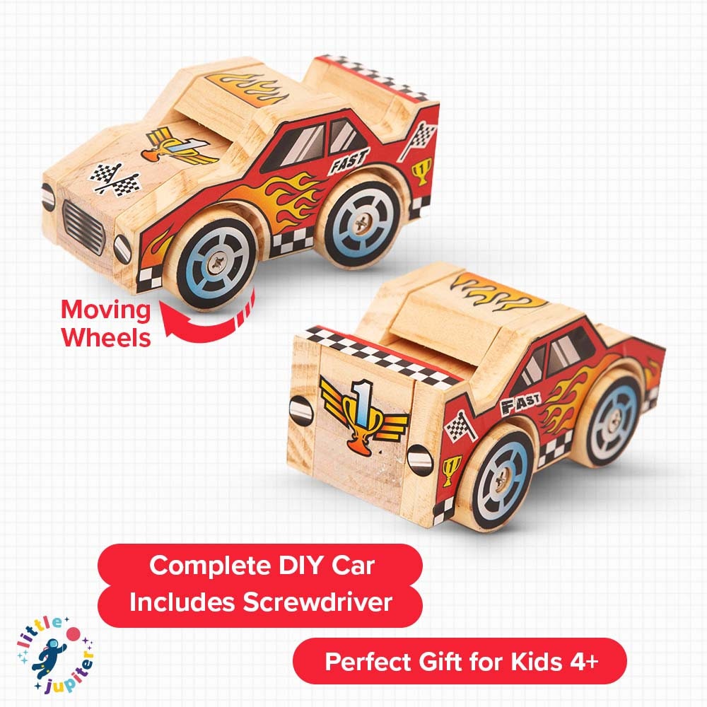 DIY Wooden Race Car W/ Stickers - Kids Wood Buildng Kit for 4-7 Years ...