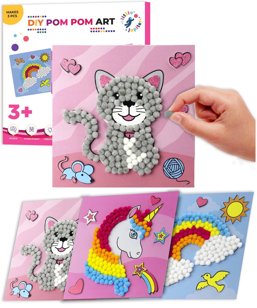 DIY Pom Pom Art - Makes 3 Art Pieces -boy & Girl Crafts for Kids Age 3 ...