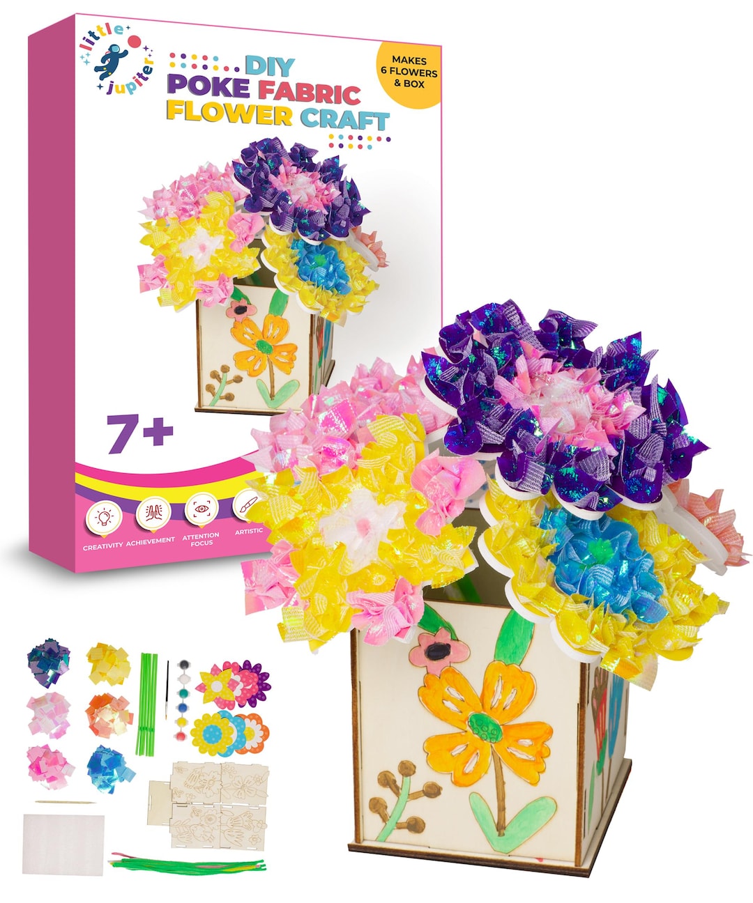 DIY Poke Fabric Flower Craft - Makes 6 Flower Bouquet & Box With Paint ...