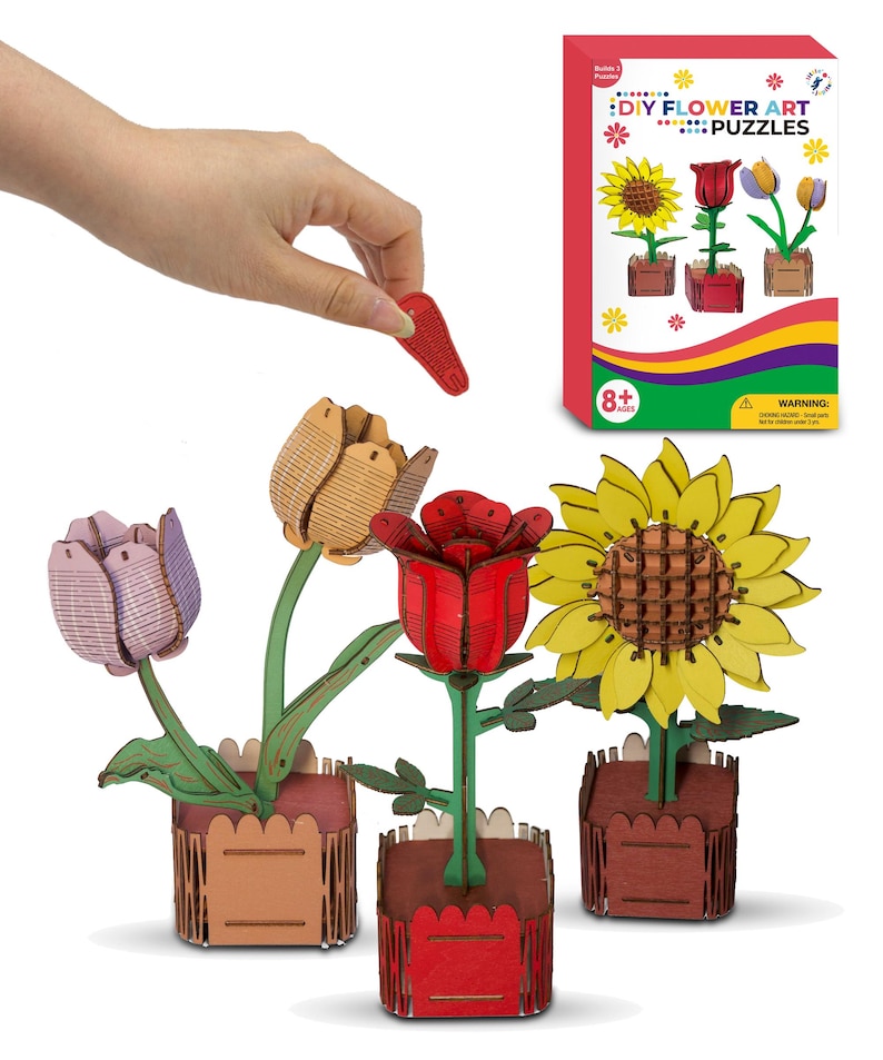 3 in 1 DIY 3D Flower Art Wooden Puzzles for Kids 8-12 - Includes Rose ...