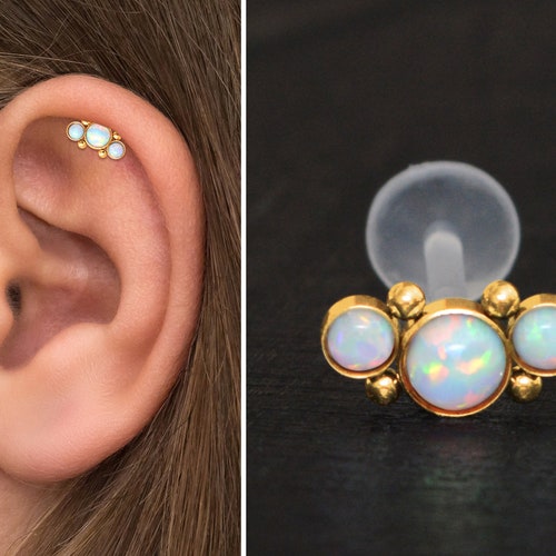 Opal Helix Curved Barbell Earring Helix Piercing Bioflex - Etsy