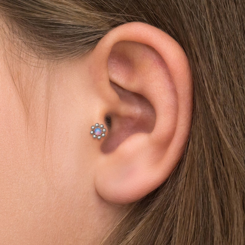 Opal Tragus Stud Surgical Steel, Tragus Ring, Forward Helix Piercing ...