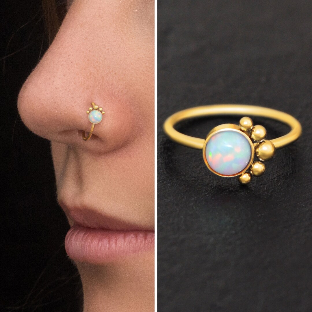 Opal Nose Ring Surgical Steel, Nose Jewelry, Nose Earring, Nostril Piercing, Nose Piercing, Nose ...