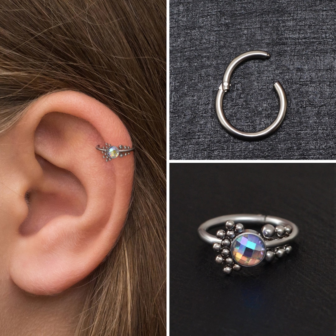 Titanium Tragus Earring Hoop, CZ Cartilage Piercing, Rook Piercing ...