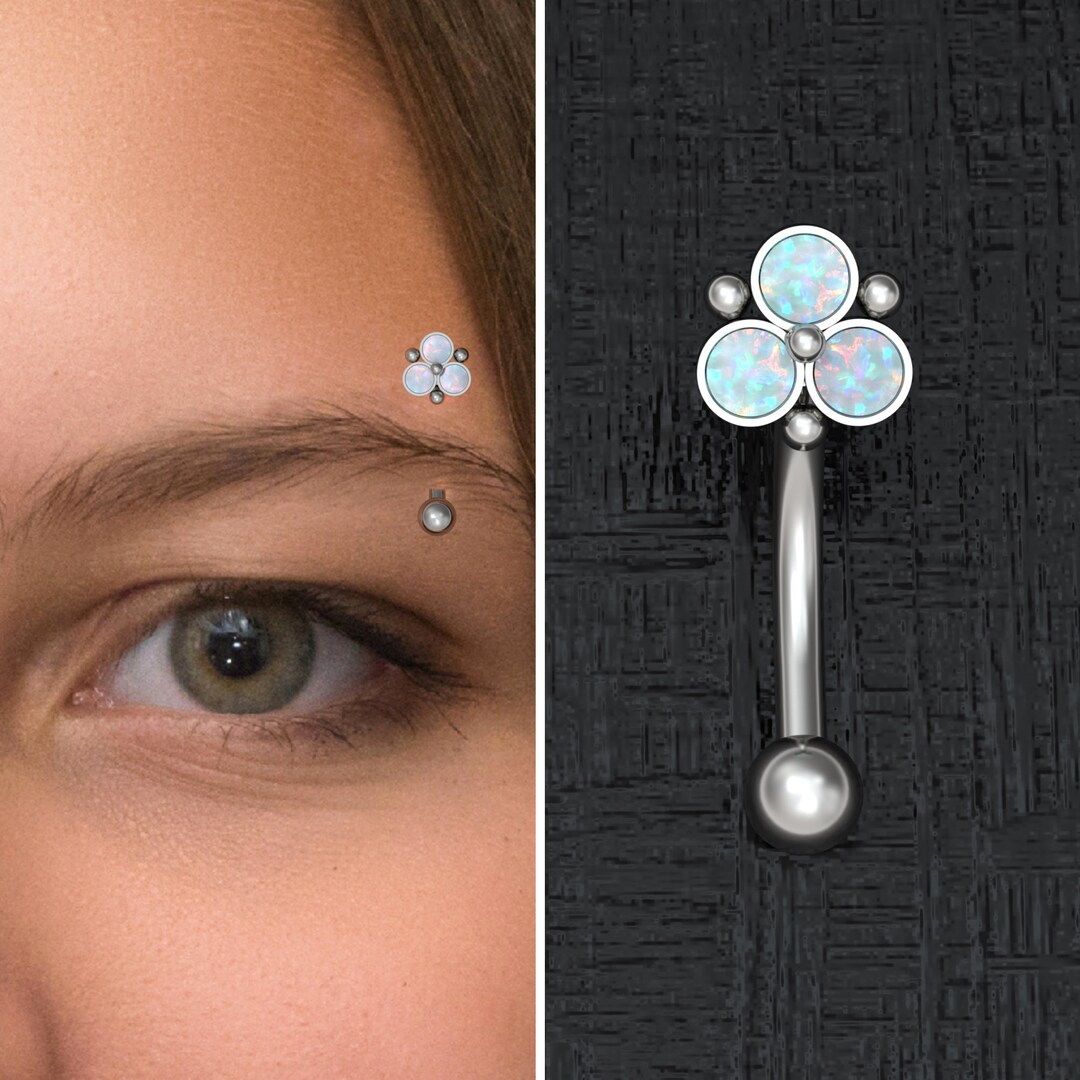 Opal Rook Piercing Titanium, Rook Barbell Ring Implant Grade, Eyebrow ...