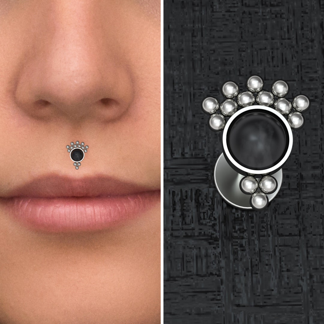 Onyx Lip Piercing Titanium Implant Grade, Medusa Labret, Lip Ring ...