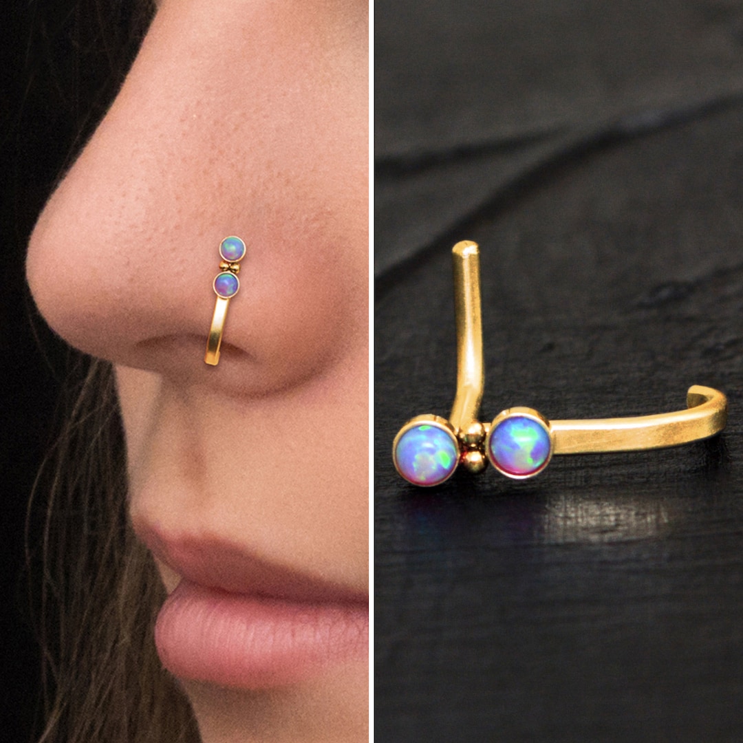Opal Nose Hoop With Stud Surgical Steel, Nose Stud, Nose Ring 22g 20g ...