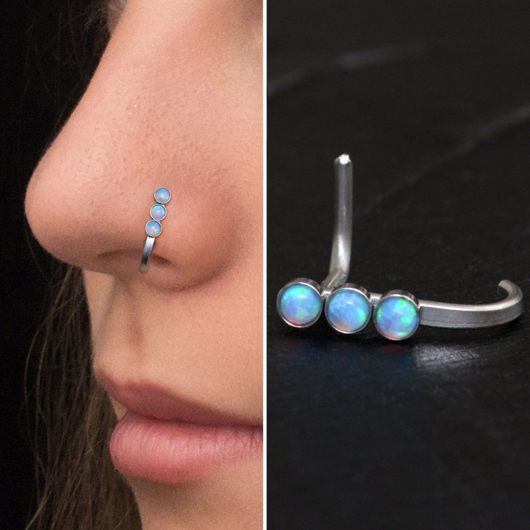 Titanium Nose Hoop With Stud, Opal Nose Stud, Implant Grade Nose Ring ...