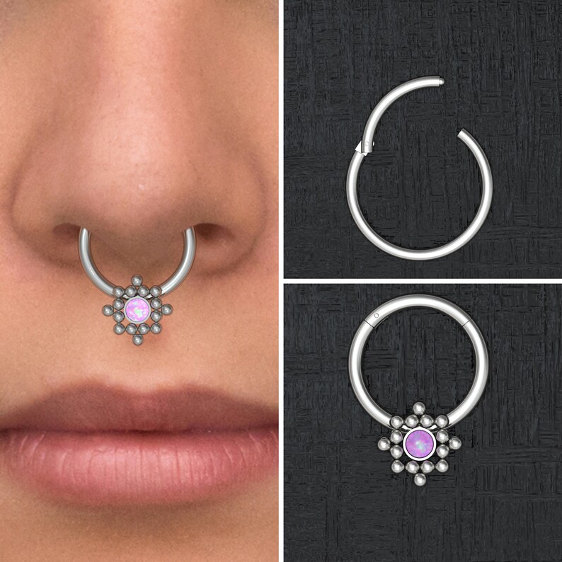 Titanium Septum Ring Opal Daith Earring Implant Grade Septum | Etsy