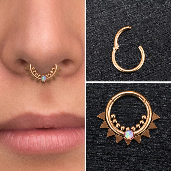 Opal Septum Clicker Hoop Surgical Steel Daith Clicker Earring Septum Ring Daith Piercing Septum Jewelry Septum Hoop Daith Earring Etsy