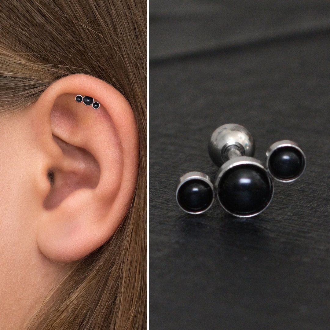 Onyx Helix Curved Barbell Earring Titanium, Helix Piercing Implant ...