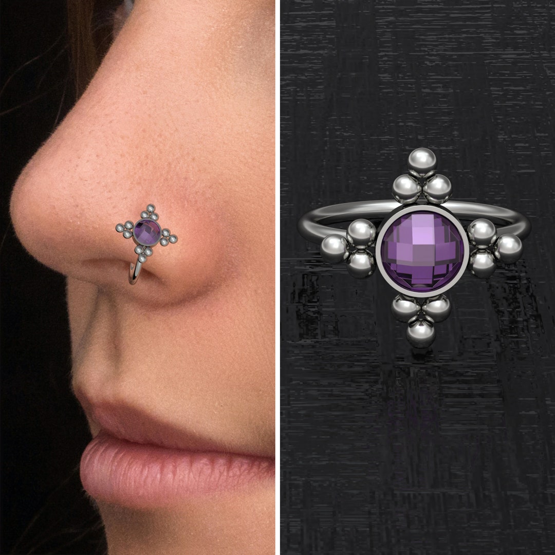 Titanium Nose Ring Hoop CZ, Implant Grade Nose Earring, Nose Hoop 22g ...