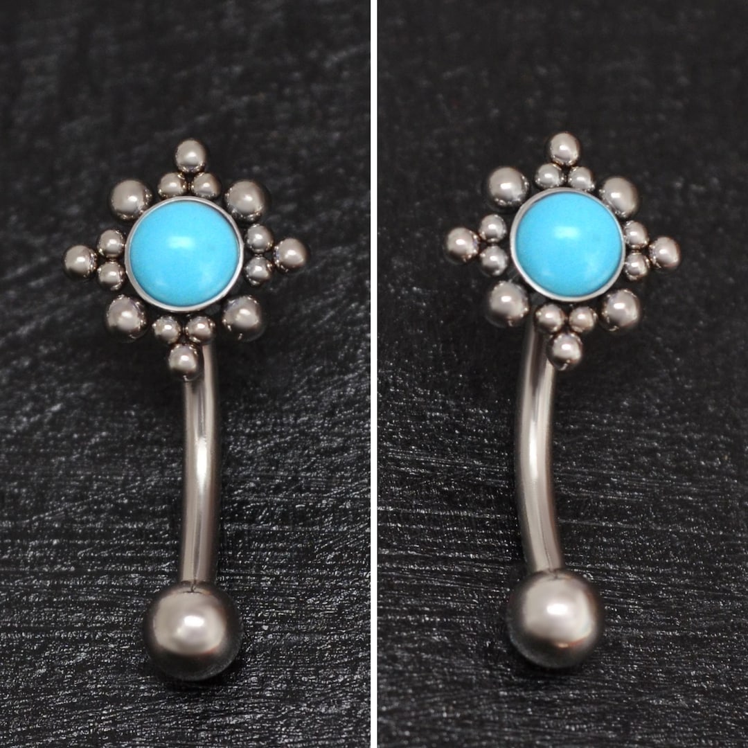Turquoise Eyebrow Jewelry Implant Grade Titanium, Rook Piercing, Curved ...