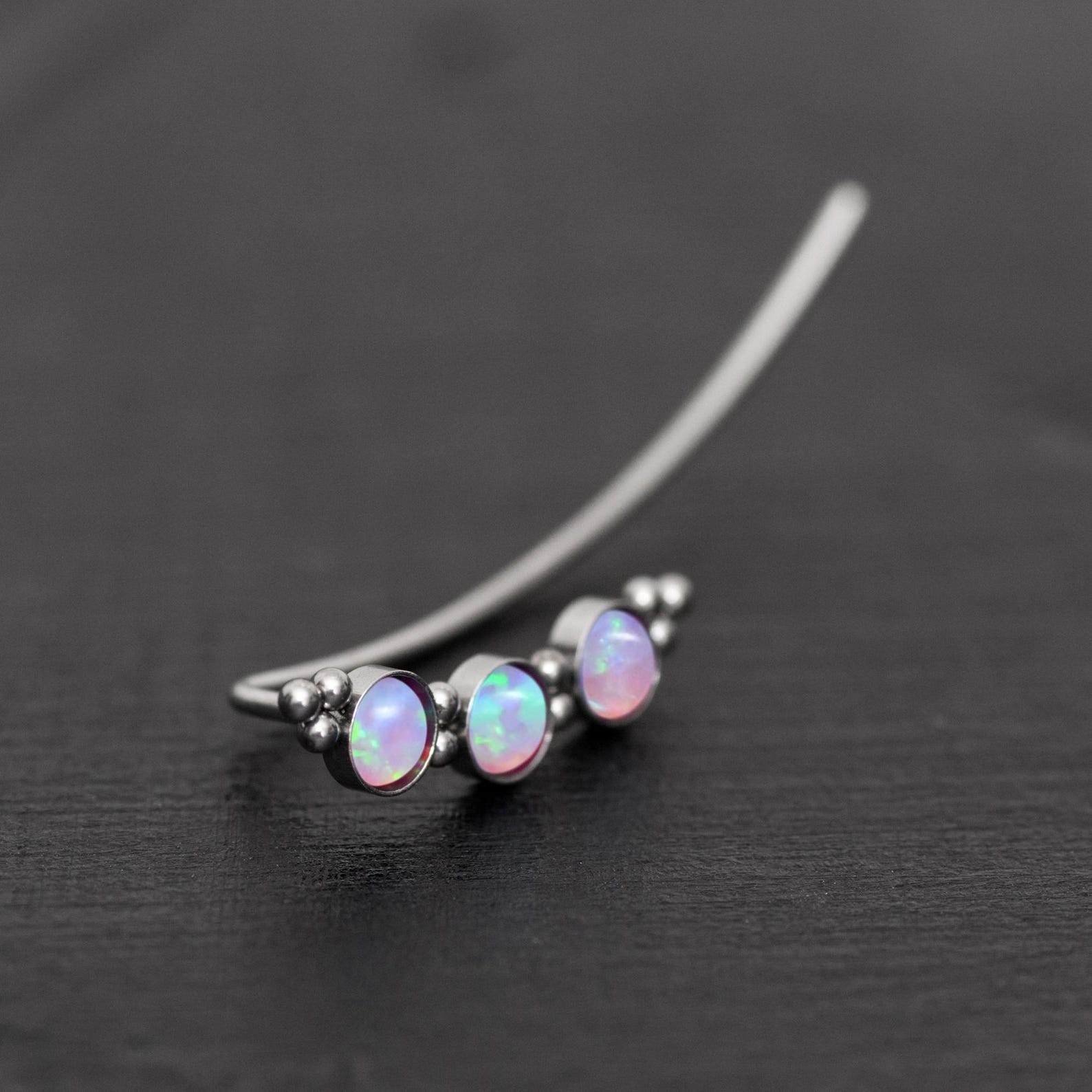 Ear Pin Earrings Surgical Steel, Opal Ear Climber Earrings, Ear Crawler ...