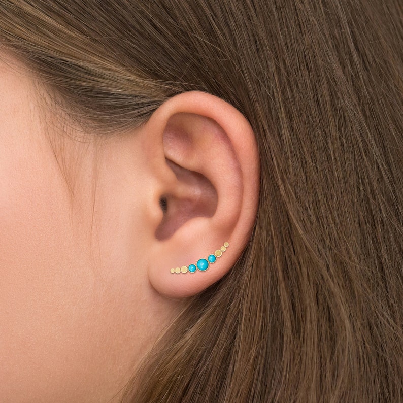Ear Pin Earrings Surgical Steel Turquoise Ear Climber - Etsy