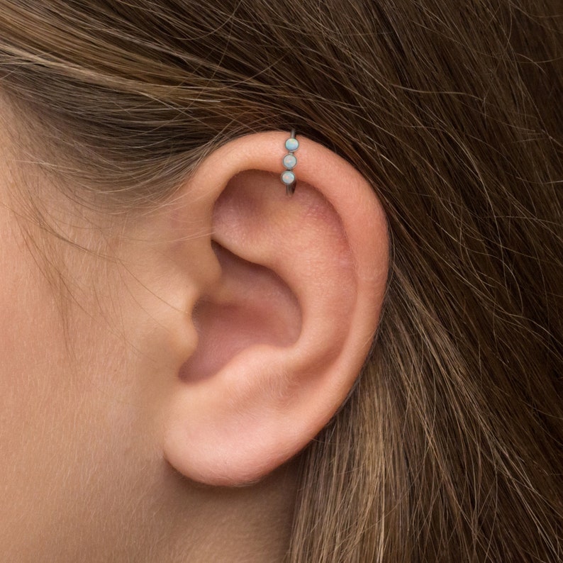 Titanium Conch Piercing Opal Tragus Hoop 18g 16g Cartilage - Etsy