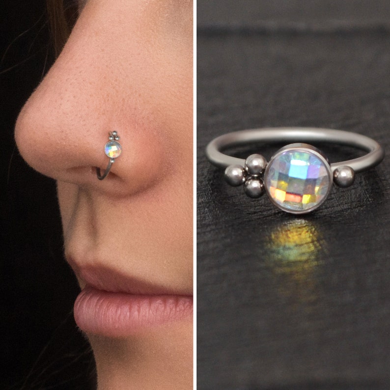Titanium Nose Ring Hoop CZ Implant Grade Nose Earring Nose | Etsy