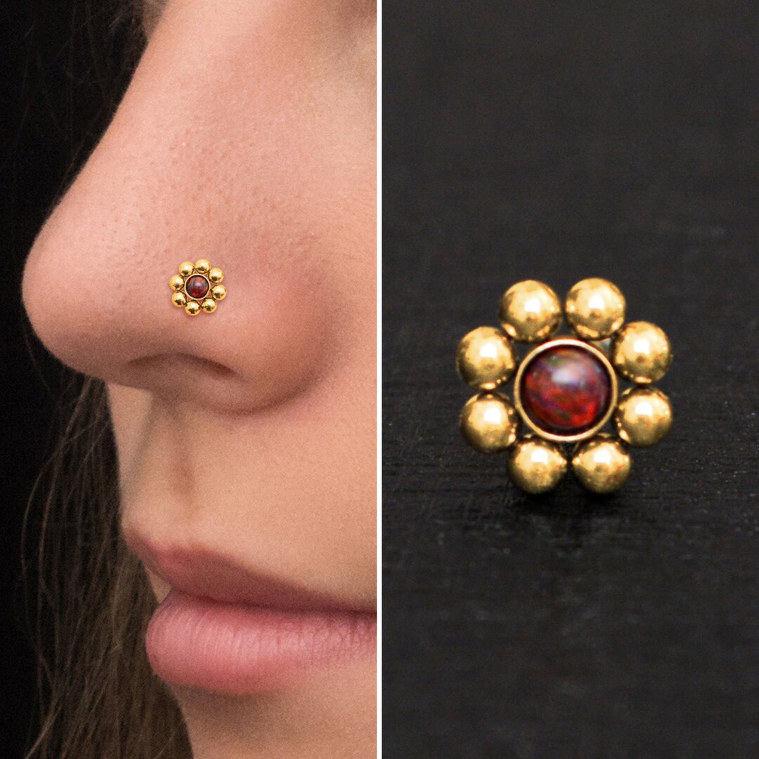 Opal Nose Stud Ring Surgical Steel, Nose Bone, Nose Screw Stud, Nose ...