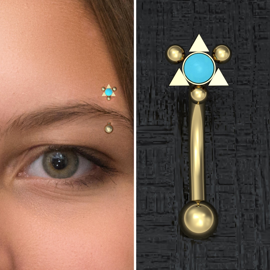 Turquoise Eyebrow Jewelry Surgical Steel, Rook Piercing, Curved Barbell ...