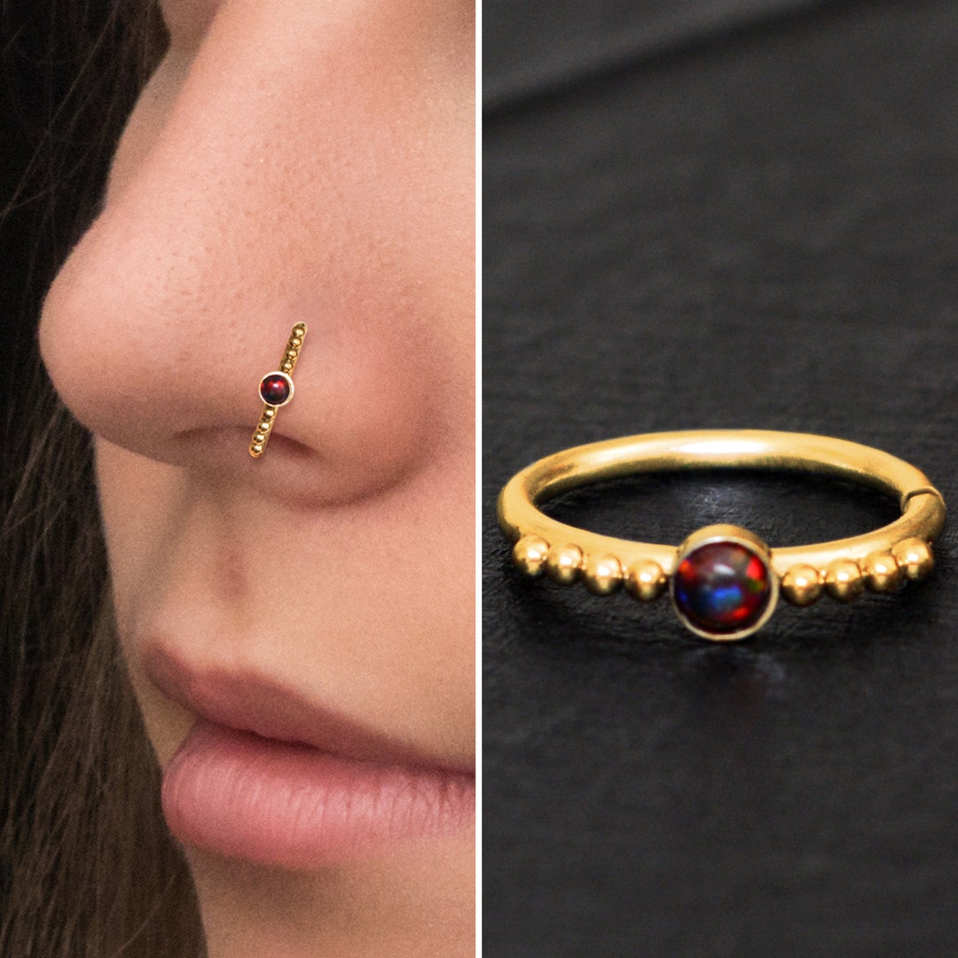 Surgical Steel Nose Hoop Opal, Nose Jewelry, Nose Piercing, Nose ...