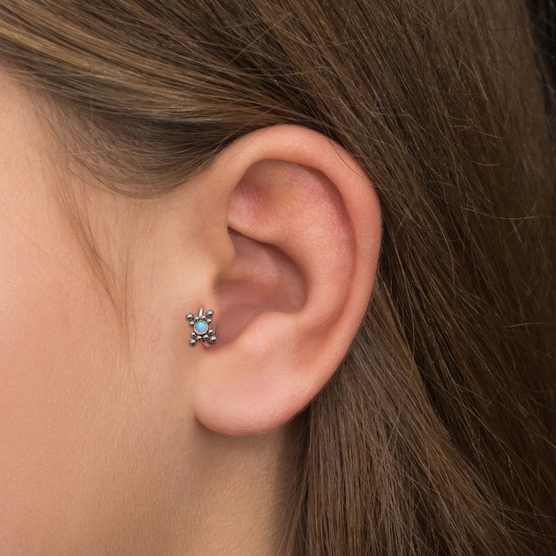 Forward Helix Earring Titanium Opal Tragus Earring 18g 16g - Etsy