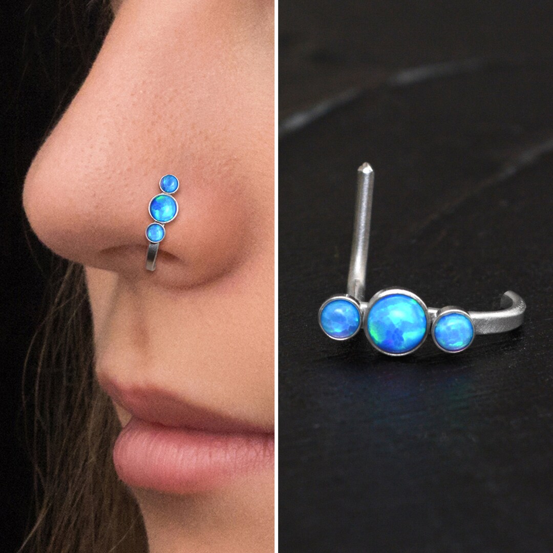 Titanium Nose Ring Stud Opal, Implant Grade Nose Stud, Nose Earring ...