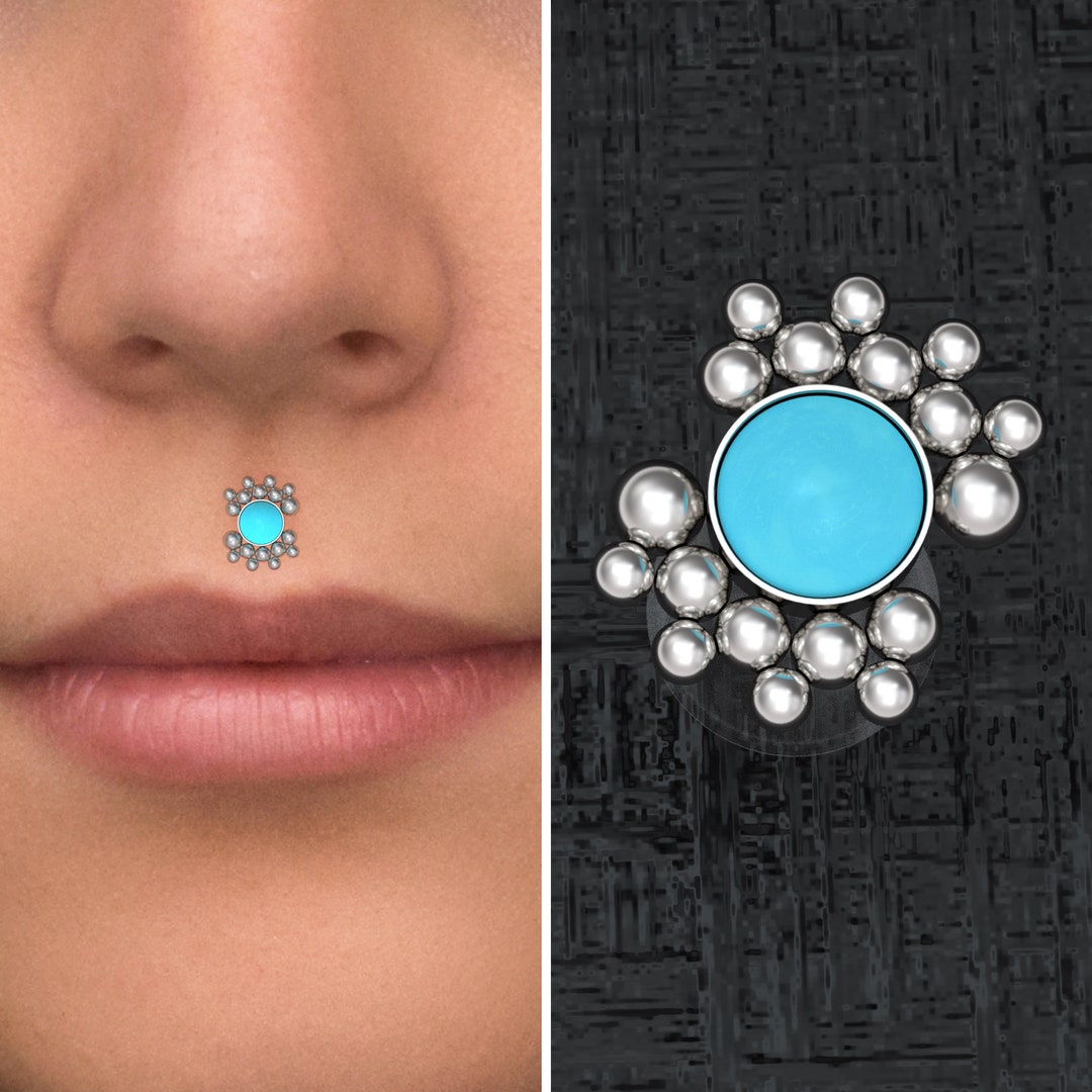 Medusa Lip Ring Bioflex, Turquoise Lip Jewelry 16g, Monroe Piercing ...