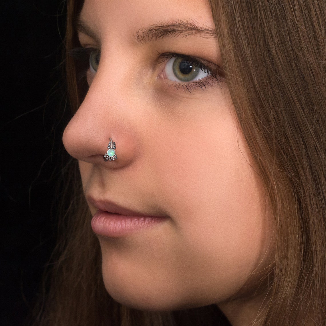 Titanium Nose Ring Hoop Opal, Implant Grade Nose Earring, Nose Hoop 22g ...