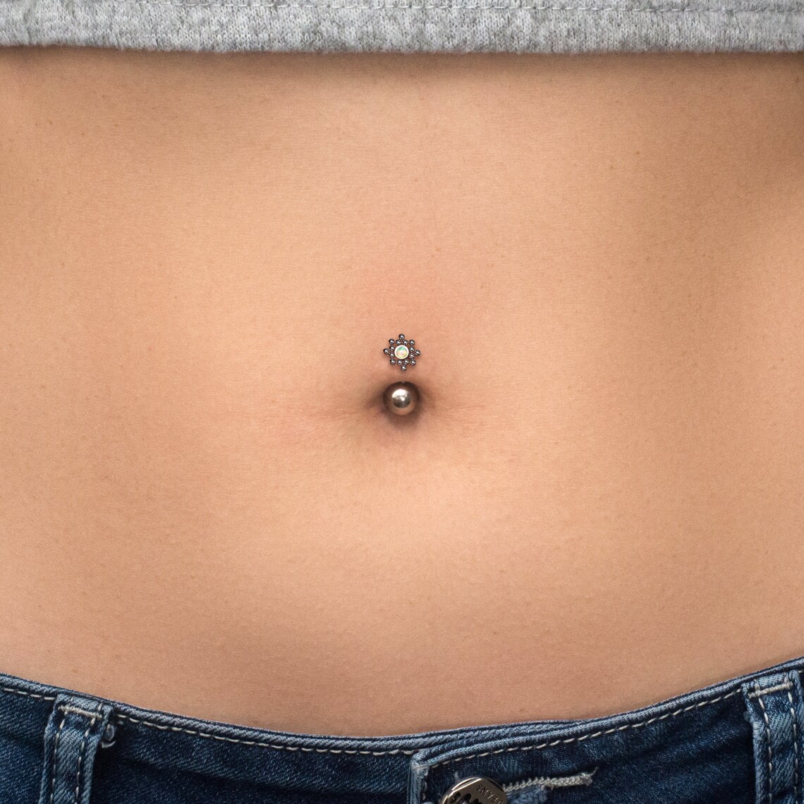 Opal Belly Ring Titanium, Navel Jewelry, Belly Button Jewelry, Curved ...