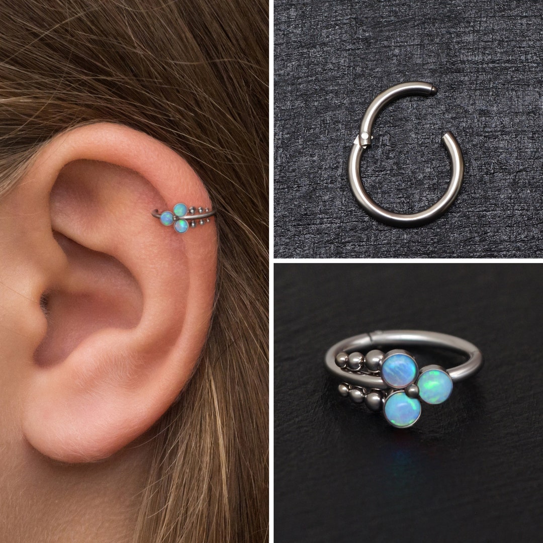 Opal Tragus Hoop Surgical Steel, Conch Hoop, Clicker Hoop, Cartilage ...