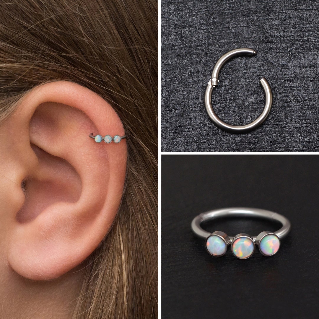 Titanium Conch Piercing, Opal Tragus Hoop 18g 16g, Cartilage Hoop ...