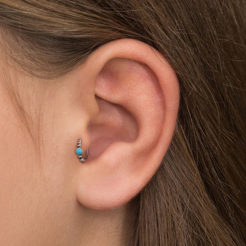 Turquoise Tragus Hoop Surgical Steel Conch Hoop Clicker - Etsy