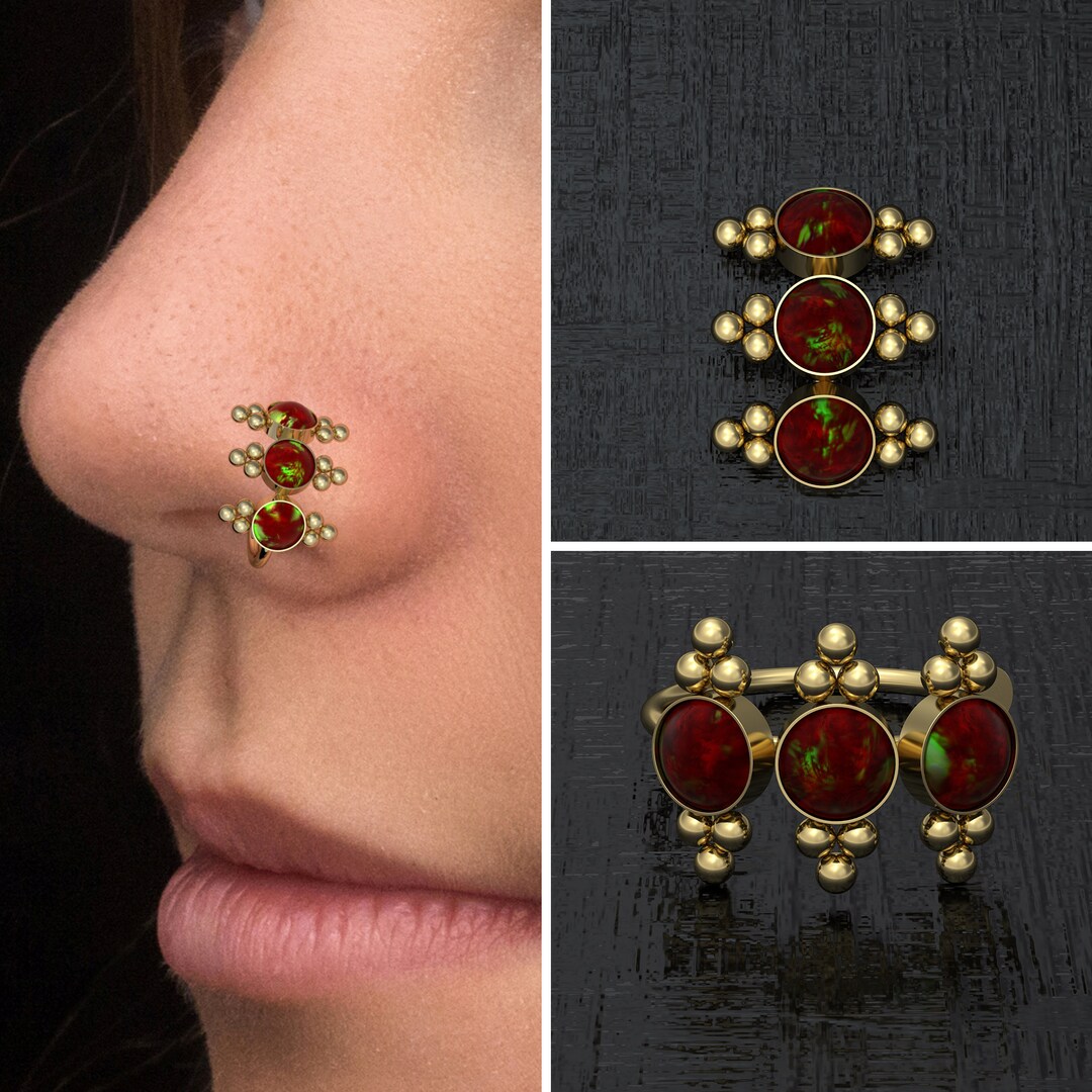Nose Cuff Surgical Steel, Fake Nose Ring Opal, Indian Nose Ring, Ear ...
