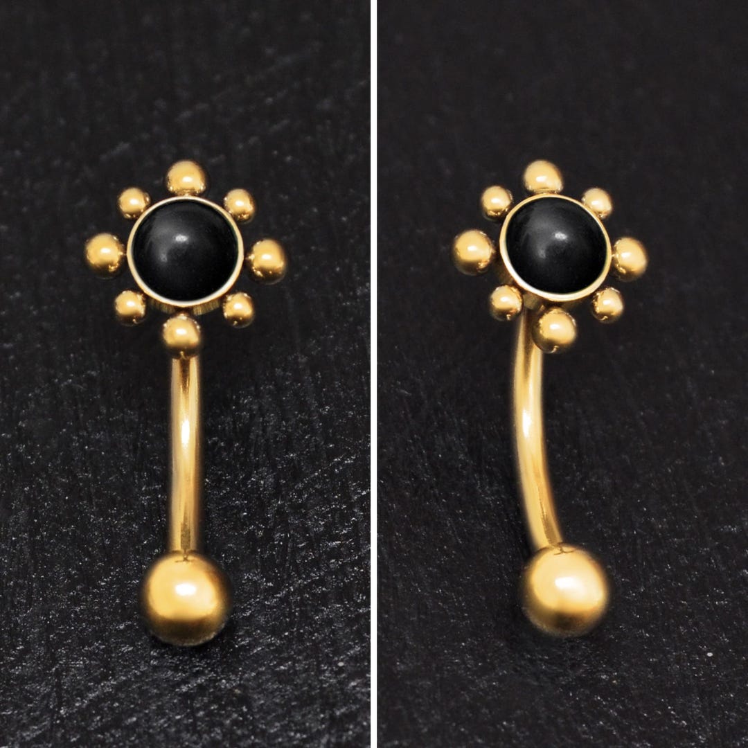 Onyx Rook Piercing Surgical Steel, Rook Barbell Ring, Eyebrow Ring ...