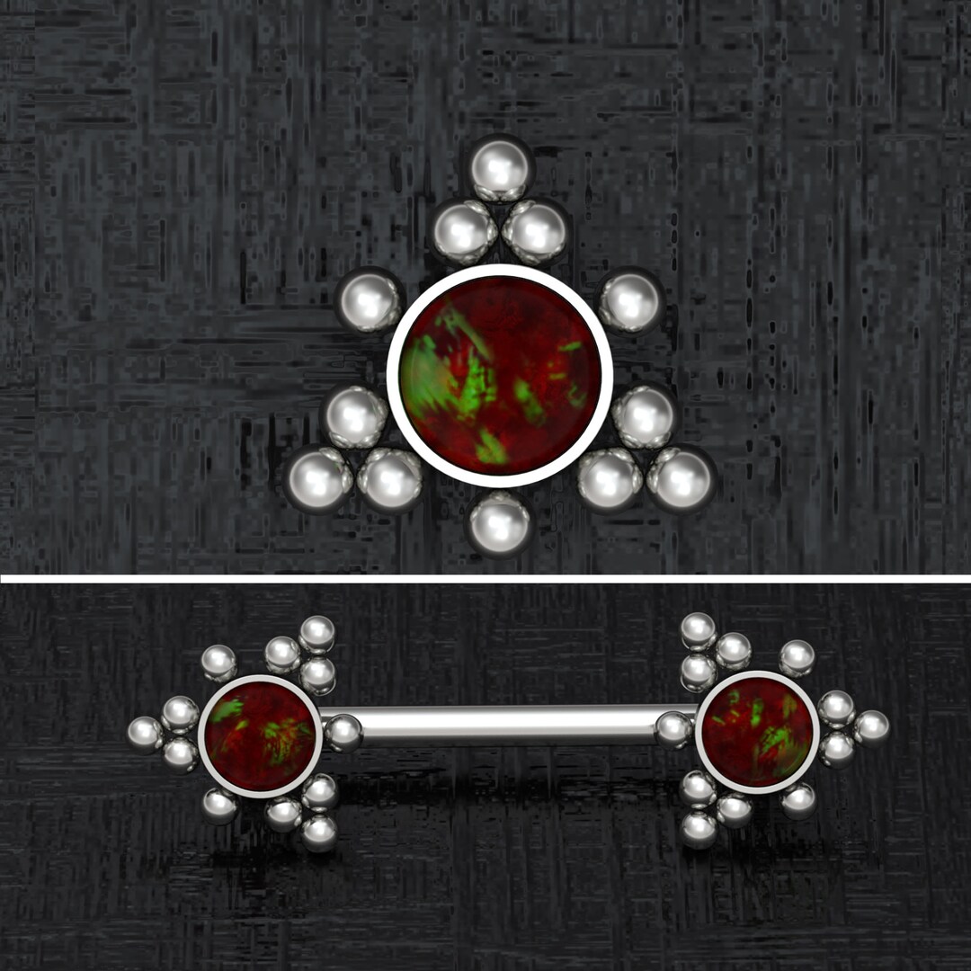 Titanium Nipple Jewelry Piercing, Opal Nipple Bar Implant Grade, Nipple ...