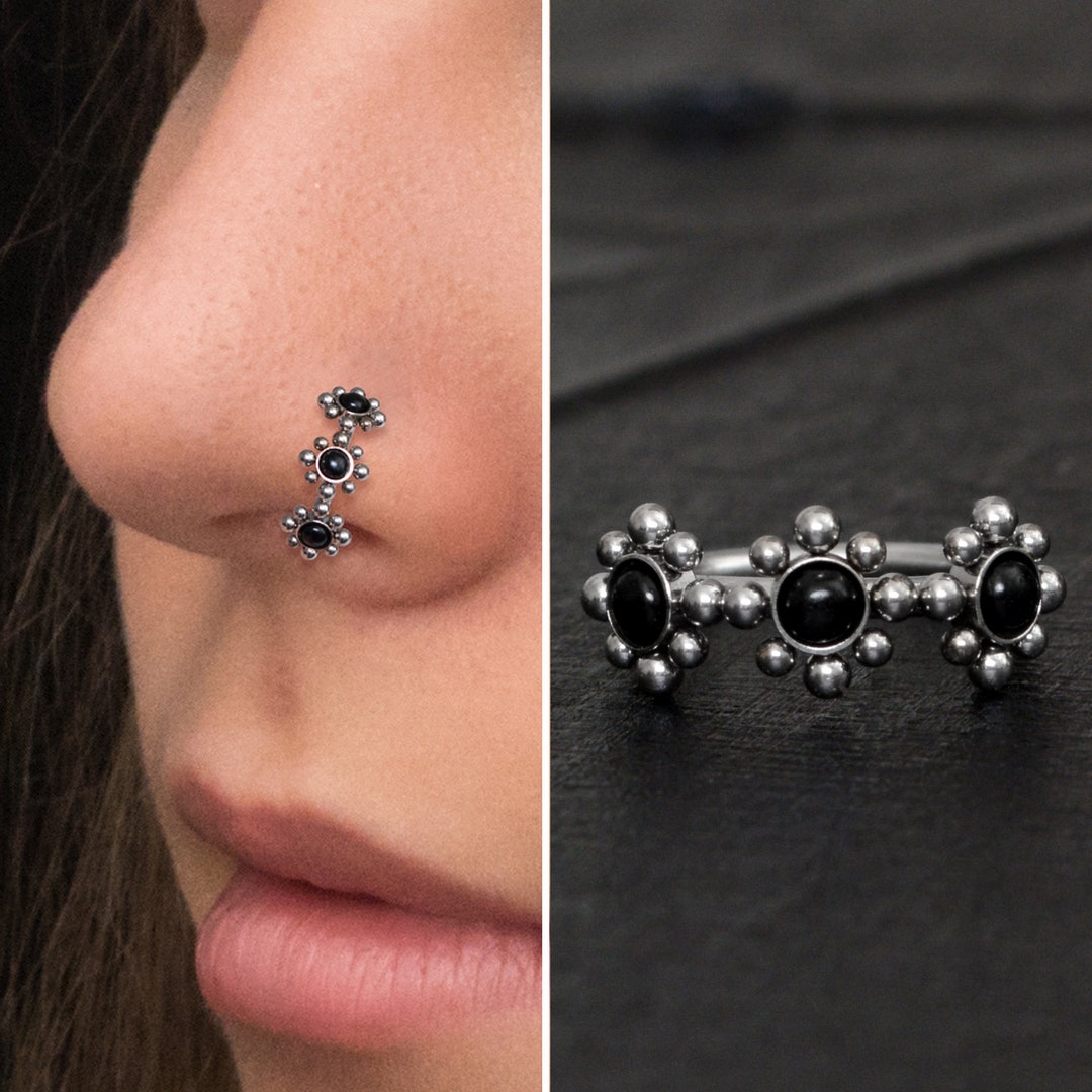 Onyx Nose Ring Titanium Implant Grade, Nose Piercing 22g 20g 18g, Nose ...