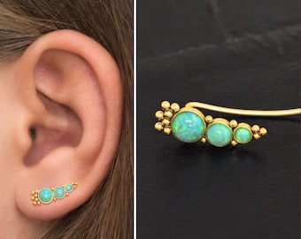 Up the Ear Earrings Surgical Steel Opal Ear Climber Earrings | Etsy