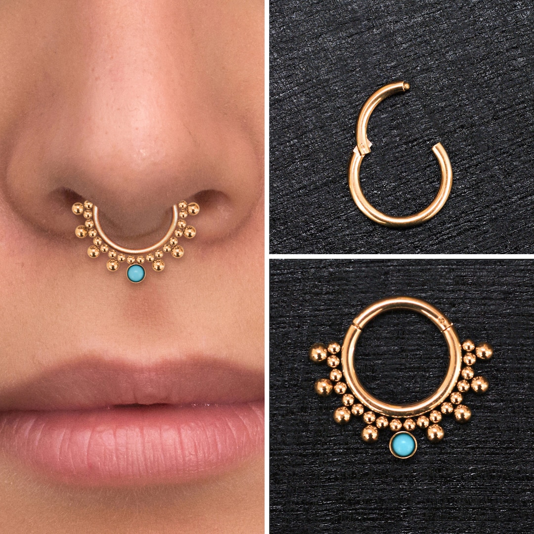Septum Ring Surgical Steel, Turquoise Daith Jewelry, Septum Jewelry 16g ...